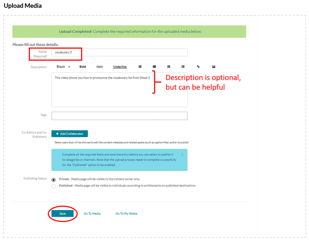 Uploading Media to My Media / Kaltura | Learning Technology Help Desk ...