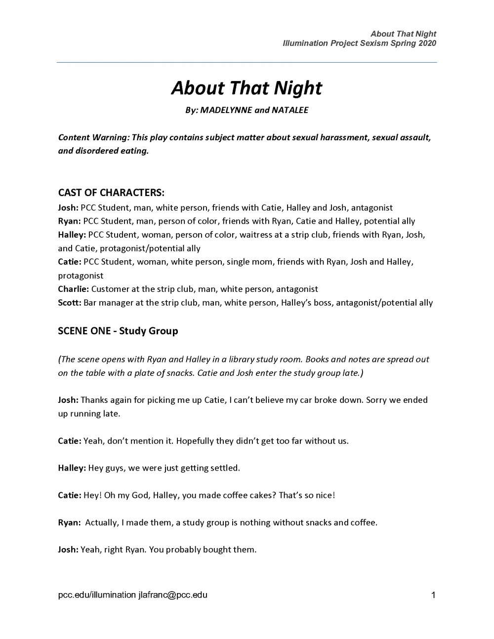 Past performances and materials | Illumination Project at PCC