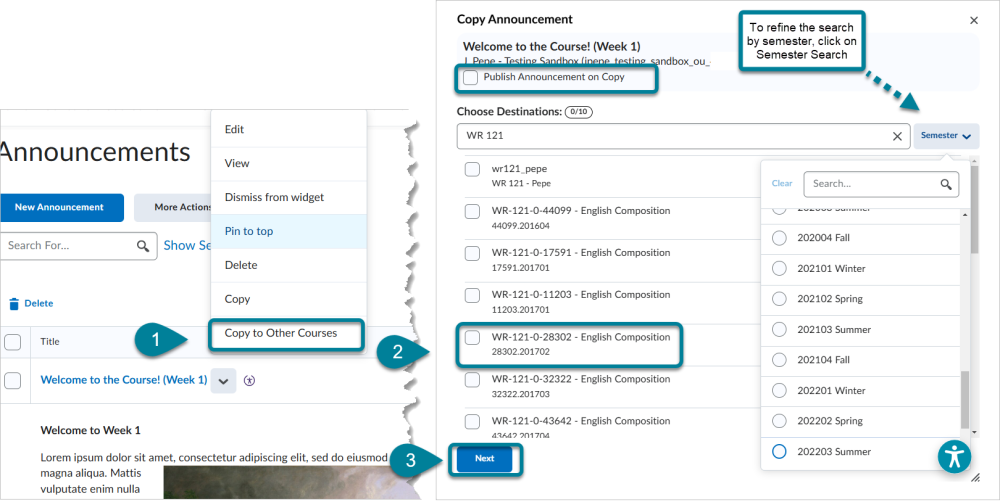 Using the Announcements | Instructional Support at PCC