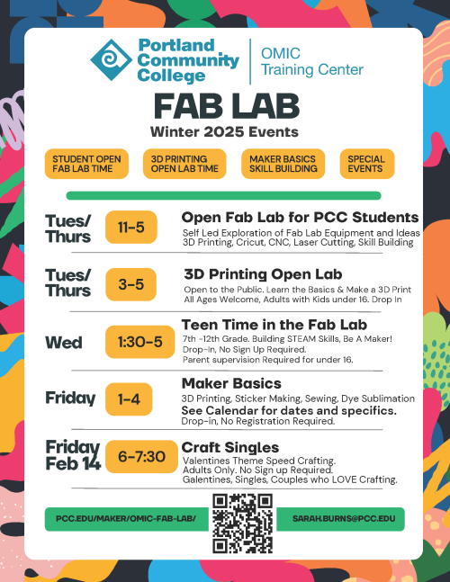 OMIC Fab Lab Winter 2025 Events | STEAM Centers at PCC