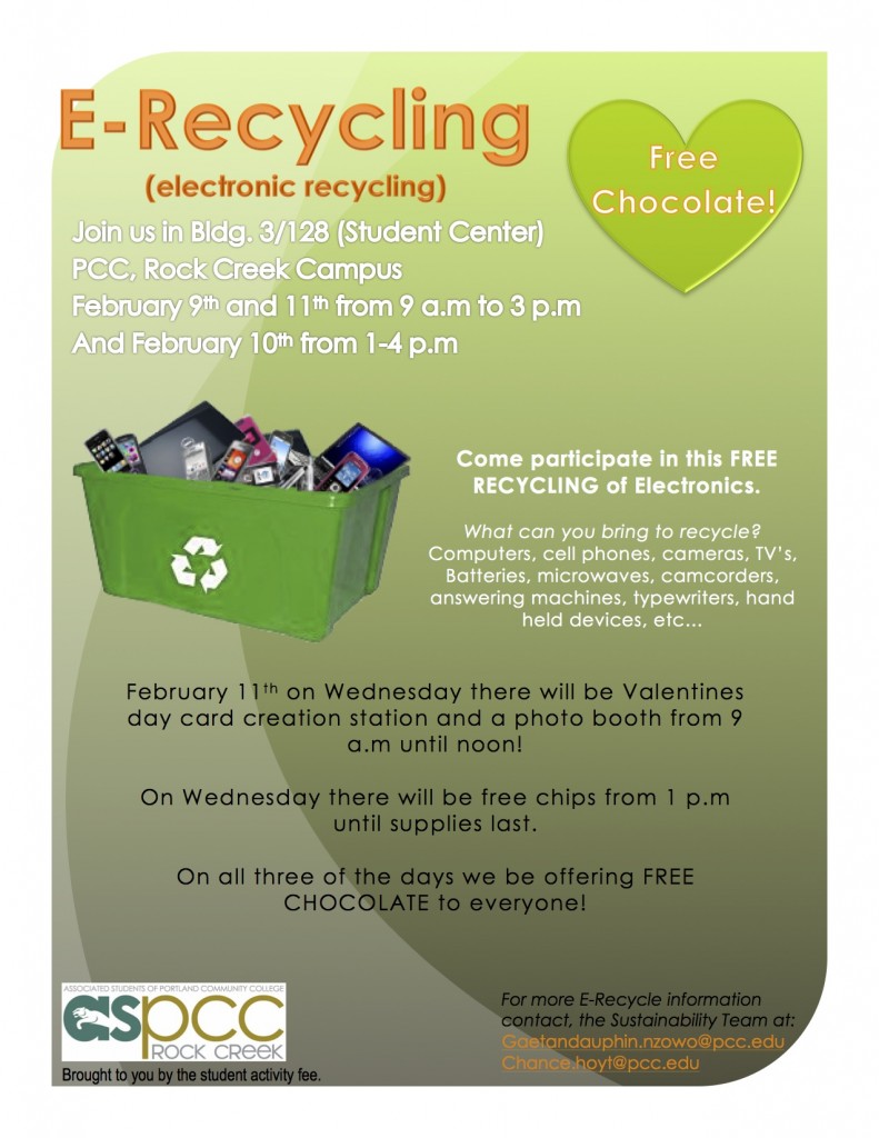 E-Recycling (Feb 9th, 10th, & 11th) | Sustainability at PCC