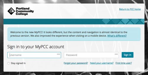 Login page | Web services at PCC