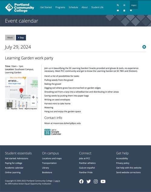 Calendars | Web services at PCC